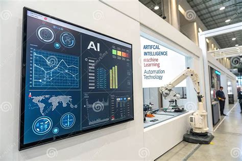 Ai Dashboard Display With Robotic Arm In Modern Factory Stock Illustration Illustration Of