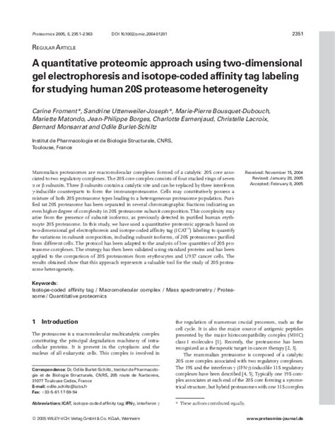 Pdf A Quantitative Proteomic Approach Using Two Dimensional Gel