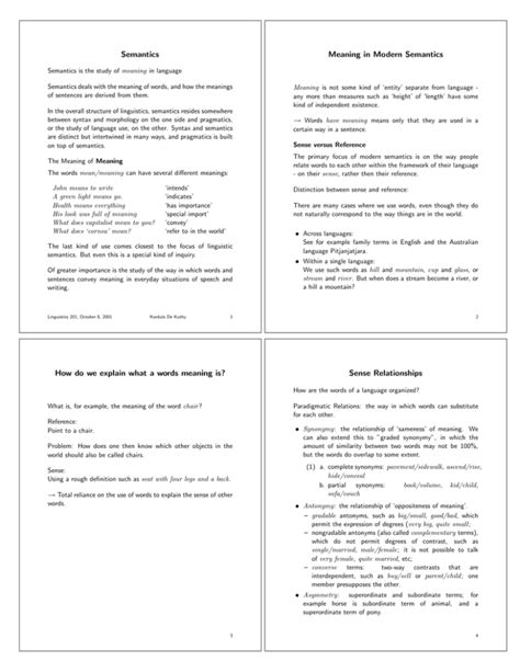 Semantics Meaning In Language Linguistics Lecture Notes