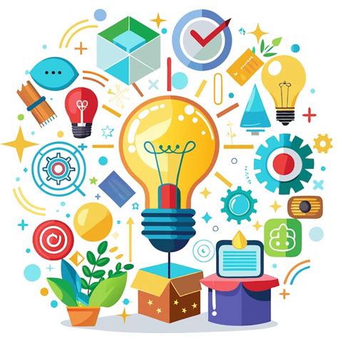 Bright Lightbulb Rising From Box With Creative Design Elements Premium Ai Generated Vector