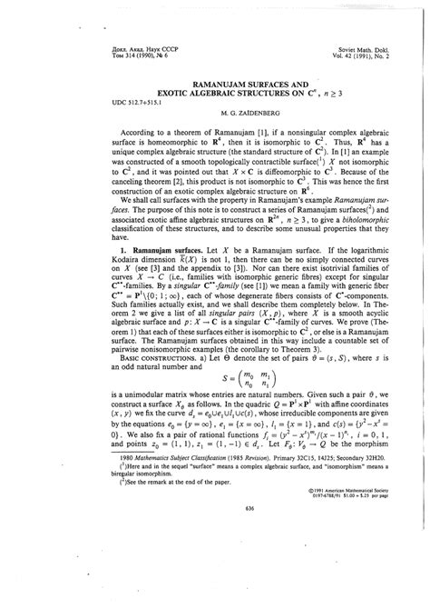 Pdf Ramanujam Surfaces And Exotic Algebraic Structures On C N