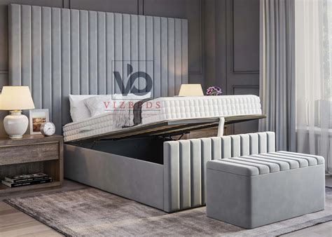 Stripe Luxury Bed With Extended Headboardn N Nn N Vizbeds