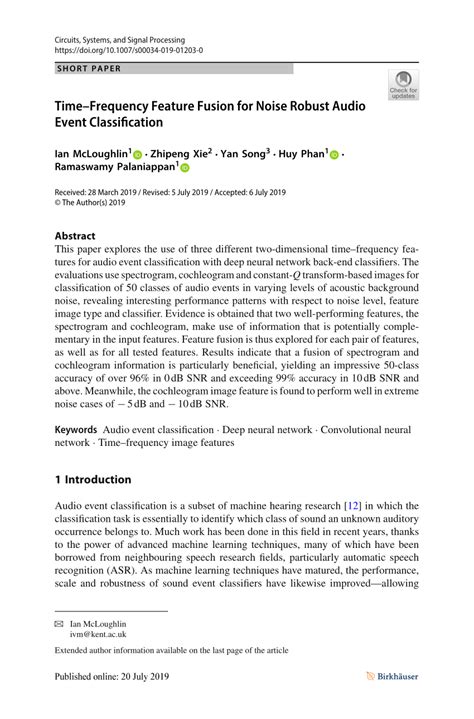 Pdf Time Frequency Feature Fusion For Noise Robust Audio Event Classification
