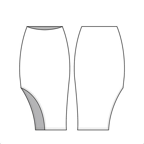 Asymmetric Pencil Skirt Design With Side Panel Detail Sketch Template