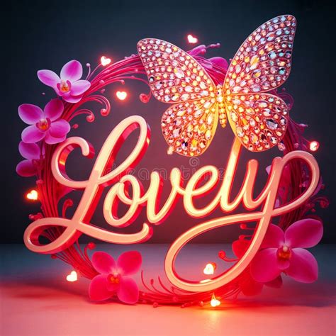 Mesmerizing 3d Typography Art Lovely Cursive With Butterfly Hearts Pink Floral Magic Stock