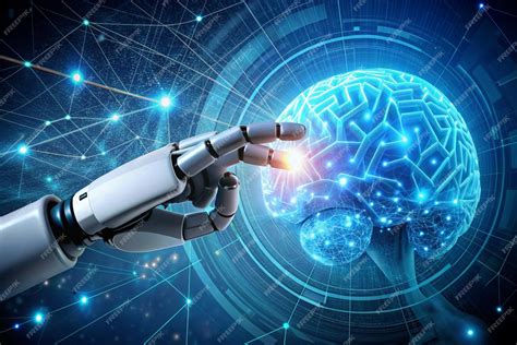 Machine Learning Hand Of Robot Touching On Binary Data Futuristic