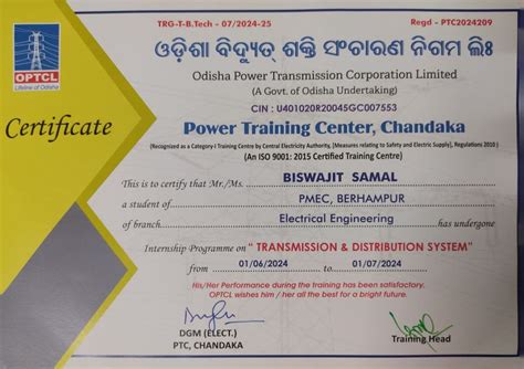 Biswajit Samal On Linkedin Engineering Powersystems Energysector Internship Graduation2025