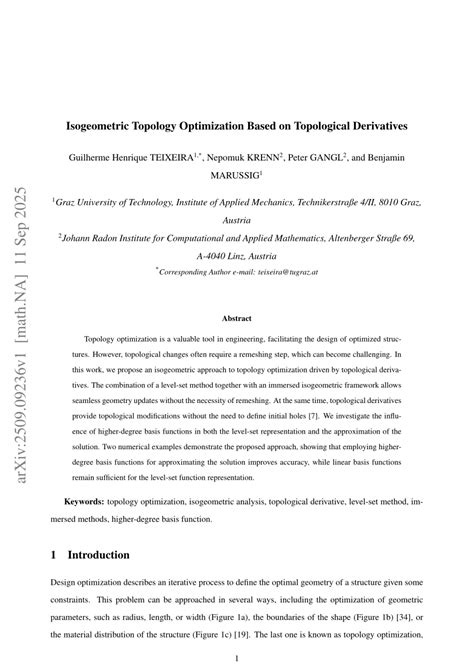 Pdf Isogeometric Topology Optimization Based On Topological Derivatives