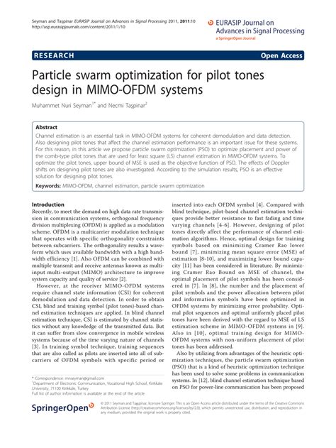 Pdf Particle Swarm Optimization For Pilot Tones Design In Mimo Ofdm