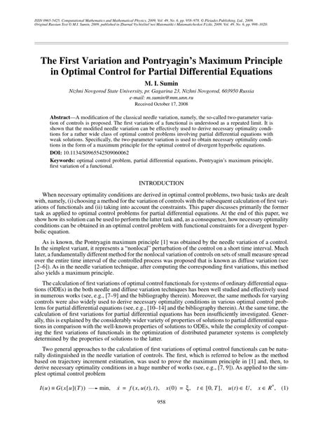 Pdf The First Variation And Pontryagins Maximum Principle In Optimal
