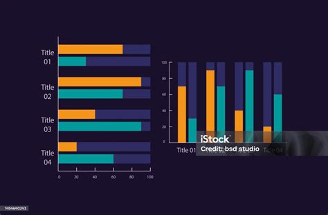 Clustered Column Infographic Chart Design Template Set For Dark Theme Stock Illustration