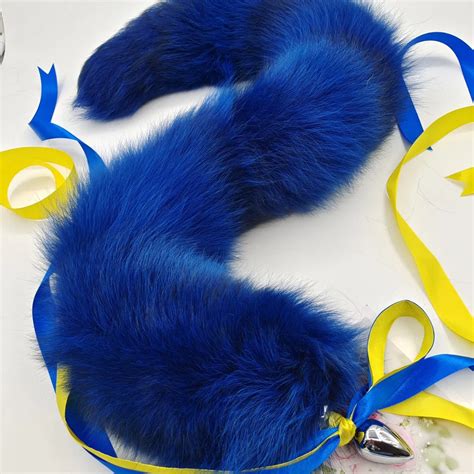 Tails Fox Costume 70cm Royal Blue Real Fox Fur Tail Plug For Adult