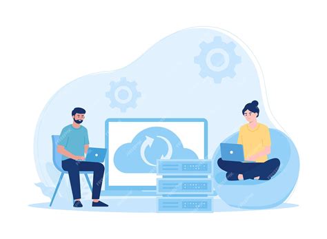 Premium Vector Synchronization Of Cloud Data Storage On A Laptop