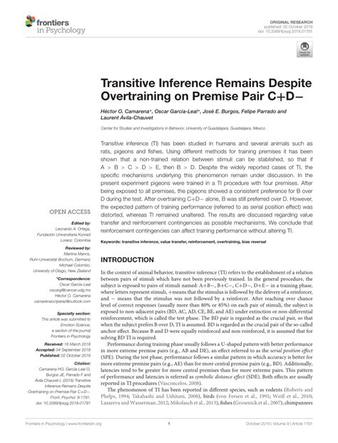 Pdf Transitive Inference Remains Despite Of Overtraining Premise Cd