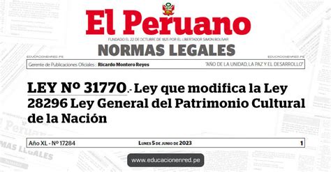 Ley Nº 31770 Ley Que Modifica La Ley 28296 Ley General Del Patrimonio
