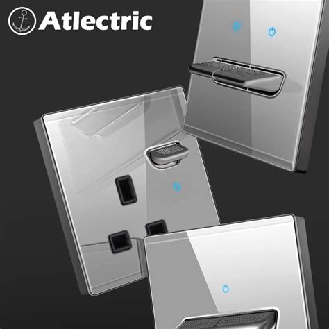 Atlectric 13a Plug Wall Switch With Led Power Socket Gray Color Glass
