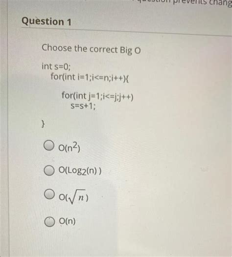 solved choose the correct big o int s 0 for int