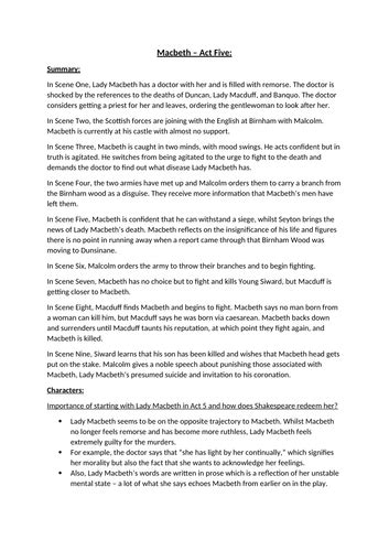 Grade 9 Macbeth Revision Notes Teaching Resources