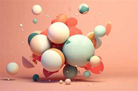 Creative Gentle Fashion Background Flying Sphere Shapes In Pastel Palette Stock Illustration