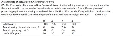 Solved Internal Rate Of Return Using Incremental Analysisq5
