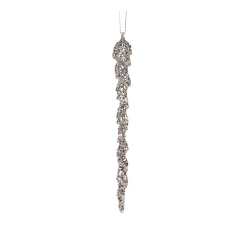 Silver Encrusted Glass Drop Holly And Ivy