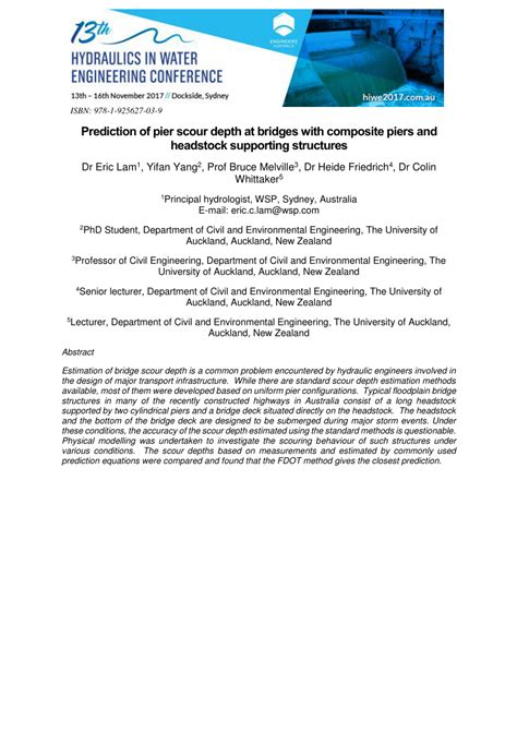 Pdf Prediction Of Pier Scour Depth At Bridges With Composite Piers And Headstock Supporting