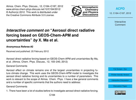 Aerosol Direct Radiative Forcing Based On Geos Chem