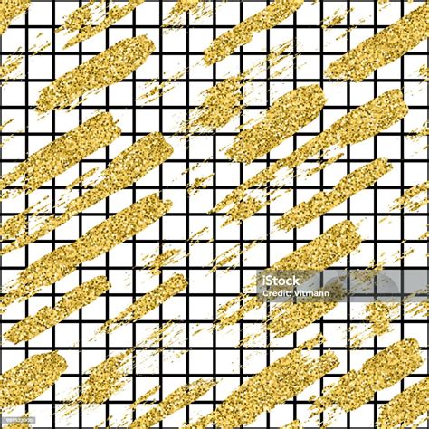 반짝이 브러시 줄무늬와 선 현대 완벽 한 패턴입니다 흰색 바탕에 황금 검은 색입니다 손으로 그린 그레인 텍스처 빛나는 불꽃 요소입니다 패션 현대적인 스타일입니다 반복 직물