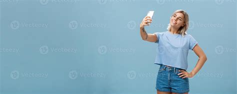 Stylish Cute Female Gym Manager Taking Selfie With New Smartphone