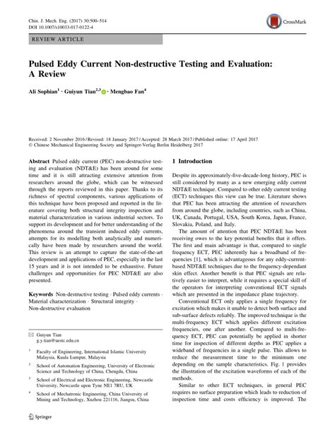 pdf pulsed eddy current non destructive testing and evaluation a review