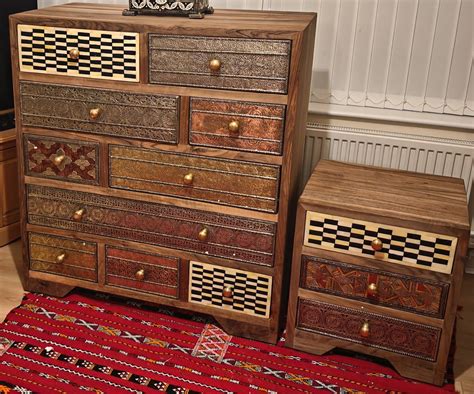 Artisan Made Drawer Units Camel Bone Tiles Hammered Brass And Copper
