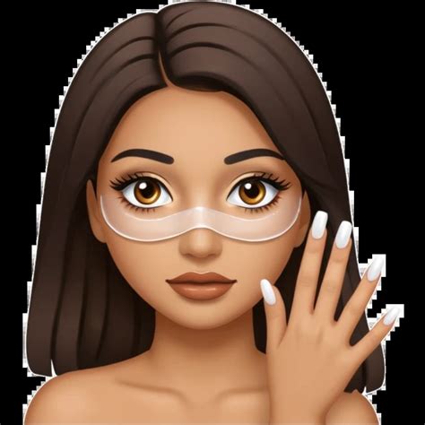 Baddie Latina Emoji With Fake Lashes And White Nails With White Liquid