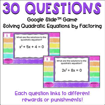 Review Game Solving Quadratic Equations By Factoring By Algebra Star