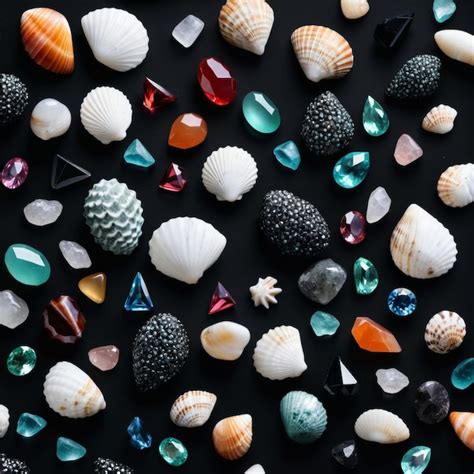 Premium Photo Assorted Seashells On Black Surface