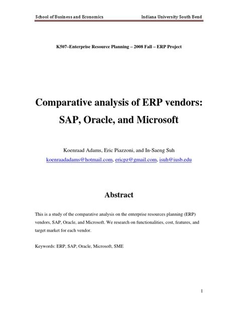 Comparative Analysis Of Erp Vendors Pdf Enterprise Resource Planning Oracle Database