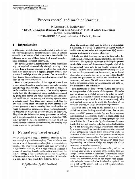 Process Control And Machine Learning Ieee Conference Publication Ieee Xplore