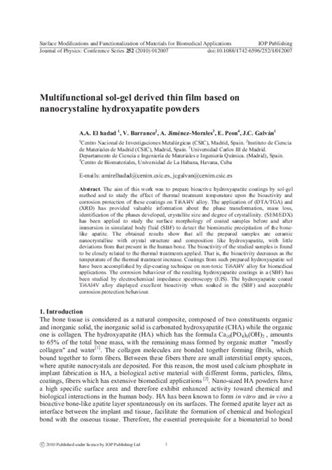 Pdf Multifunctional Sol Gel Derived Thin Film Based On Nanocrystaline
