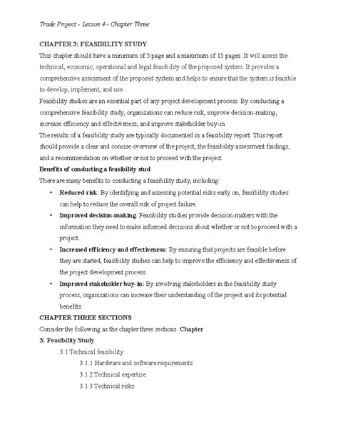 Trade Project Lesson 4 Chapter 3 Feasibility Study Analysis Studocu