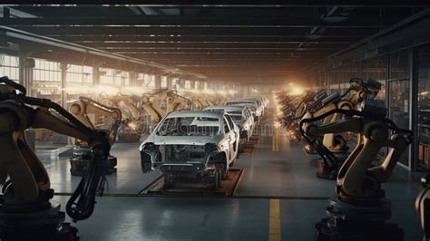 Robots On Car Assembly Line In A Thriving Factory Generative Ai Stock Illustration