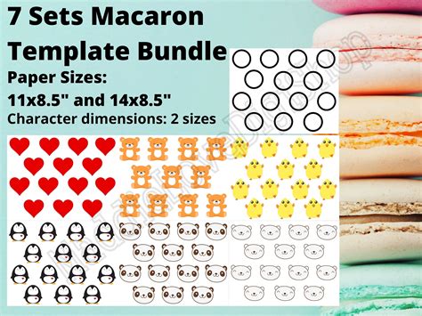 7 Sets Macaron Templates Bear Head Teddy Bear Circles Hearts