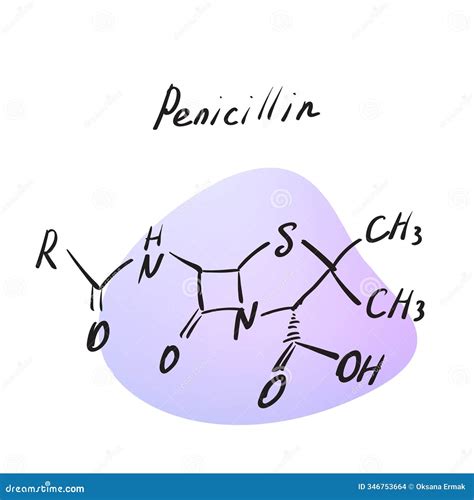 Penicillin C16h18n2o4s Molecule Formula Hand Drawn Imitation