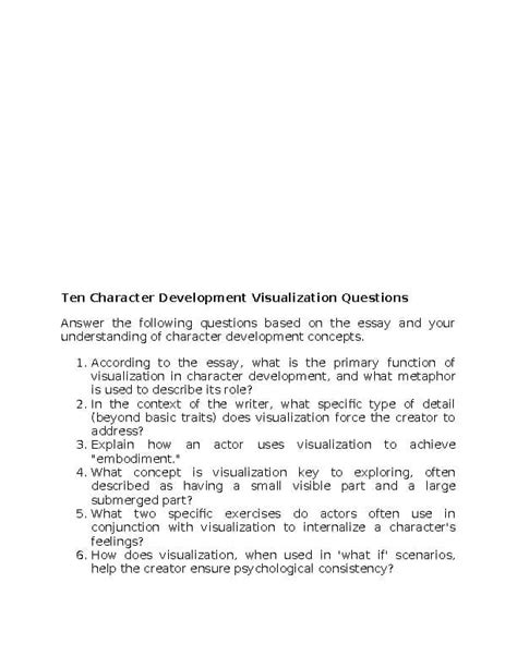 Visualization In Character Education Worksheet Classwork Homework