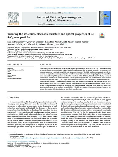 Pdf Tailoring The Structural Electronic Structure And Optical Properties Of Fe Sno2