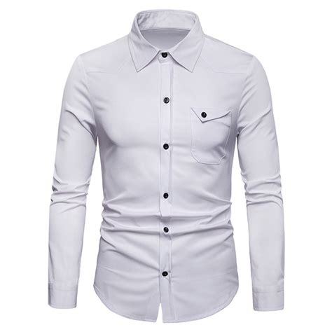 Chest Pocket Solid Long Sleeve Shirt White 4c04361210