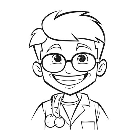 행복 한 남자와 의사 만화 남자 흰색 배경 벡터 일러스트 레이 션에 색칠 페이지 — Zrst 개요 스케치 드로잉 치과 의사 그림 치과 개요 치과 스케치 Png