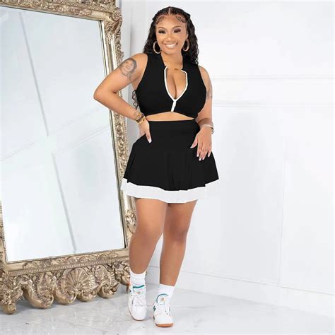 Sexy Patchwork Pleated Skirt Set