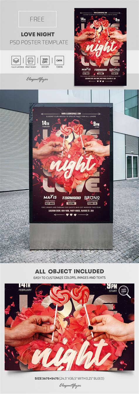 Red Fancy And Romantic Love Night Free Poster Template Psd By Elegantflyer