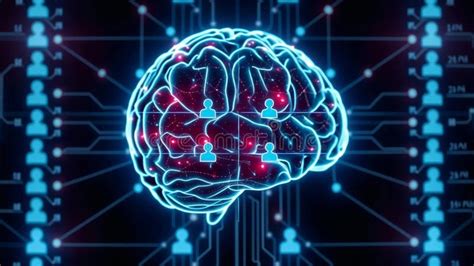 Rotating Blue Brain Hologram Interconnected With Grid Of Social Media