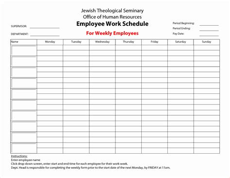Weekly Employee Schedule Template Shooters Journal