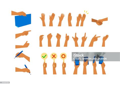 손 제스처 아이콘 세트 다양한 손 제스처의 벡터 플랫 스타일 세트 손에 대한 스톡 벡터 아트 및 기타 이미지 손 펜 연필 Istock